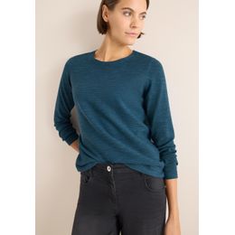 Cecil Damen Rundhalspulloverteal blau heather melange, Gr. L, meliert, Strick, Obermaterial: 60% Baumwolle, 40% Polyester, Pullover, mit Struktur