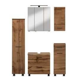 Badm&ouml;bel-Set Welltime, B:120cm H:200cm T:35cm, braun, Holzwerkstoff, MDF, Kastenm&ouml;bel-Sets, ""Trento", Badezimmer-Set, H&auml;ngeschrank, Unterschrank,