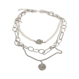 Urban Classics Herren Edelstahlkette "Urban Classics Unisex Ocean Layering Necklace", onesize, Eisensilber, Eisen, Halsketten