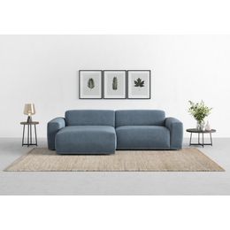 Ecksofa Trendmanufaktur, B:255cm H:72cm T:160cm, blau, 100% Polyester, Wohnzimmer, Sofas, "Braga, mit hochwertigem Kaltschaum, L-Form, in Cord