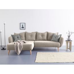 Ecksofa Home Affaire, B:277cm H:80cm T:162cm, grau, Wohnzimmer, Sofas, "Baggio formsch&ouml;ne Polsterecke, bequem, Breite 277cm, L-Form", Zierkissen