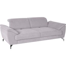 Sit & More 2,5-Sitzer SIT & MORE, B:207cm H:77cm T:112cm, silber, Sofas, "Percy", 12 cm Fu&szlig;h&ouml;he, Sitztiefenverstellung, wahlweise Kopfteilverstellung