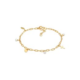 Elli Armband Feder, Herz, Kreuz, Perle Damen Gr&ouml;&szlig;e 16 gold / perlwei&szlig;