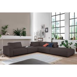 Ecksofa Musterring, B:340cm H:81cm T:346cm, braun, Flachgewebe FLORIS (100% Polyester);Flachgewebe VALMONT (60% Baumwolle/ 40% Leinen);Microfaser