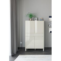 Highboard, B:92cm H:152cm T:42cm, beige, SET ONE BY Musterring, Glas, Holzwerkstoff, Wohnzimmer, Sideboards, "Reno", Mit Vierkantfu&szlig; in diversen