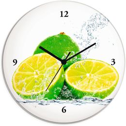 Wanduhr Artland, T:1,8cm, gelb, Wohnzimmer, Wanduhren, "Limette mit Spritzwasser", wahlweise mit Quarz- oder Funkuhrwerk, lautlos ohne Tickger&auml;usche