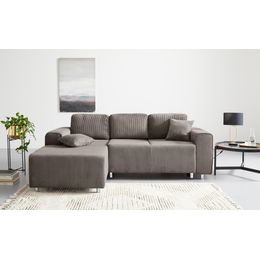 Ecksofa Home Affaire, B:235cm H:88cm T:160cm, grau, 100% Polyester, Wohnzimmer, Sofas, "Gy&ouml;r", L-Form, wahlweise mit Bettfunktion und Bettkasten
