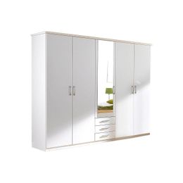 Kleiderschrank Priess, B:231cm H:196cm T:57cm, wei&szlig;, Holzwerkstoff, Schlafzimmer, Schr&auml;nke, "Husum", mit dekorativen Kranz, wahlweise mit Schubk&auml;sten