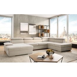 Sit & More Wohnlandschaft SIT & MORE, B:349cm H:73cm T:226cm, beige, 100% Polyester, Sofas, "Valantine U-Form, B: 349 cm", mit Arm- & Kopfteilverstellung,