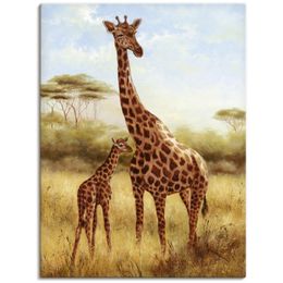 Leinwandbild Artland, B:45cm H:60cm, braun, Leinwand, Wohnzimmer, Bilder, "Giraffe", auf Holzrahmen gespannt