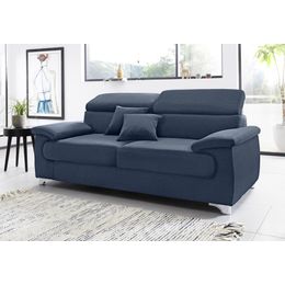 2,5-Sitzer DOMO collection, B:205cm H:78cm T:100cm, blau, Zierkissen: Entsprechend jeweiligem Bezug.;Struktur (100% Polyester);Struktur fein (100%