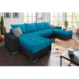 Wohnlandschaft Collection AB, B:313cm H:84cm T:161cm, blau, 100% Polyester, Sofas, "Josy XL U-Form, Breite: 313 cm", mit Bettfunktion, Bettkasten & 2