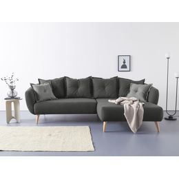 Ecksofa Home Affaire, B:277cm H:80cm T:162cm, grau, Wohnzimmer, Sofas, "Baggio formsch&ouml;ne Polsterecke, bequem, Breite 277cm, L-Form", Zierkissen