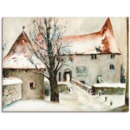 Leinwandbild Artland, B:80cm H:60cm, grau, Leinwand, Wohnzimmer, Bilder, "Winter auf der Burg", auf Holzrahmen gespannt