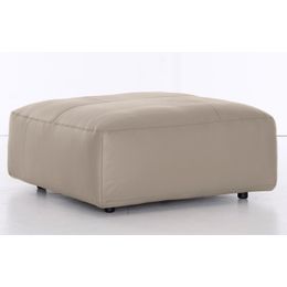 Hocker Musterring, B:100cm H:43cm T:100cm, beige, Flachgewebe VALMONT (60% Baumwolle/40% Leinen);Leder PURO, pigmentiertes Leder;Microfaser CRONA