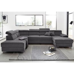 Wohnlandschaft DOMO collection, B:337cm H:78cm T:230cm, braun, Luxus-Microfaser (92% Polyester, 8% Nylon);Zierkissen: Entsprechend jeweiligem