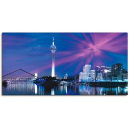 Leinwandbild Artland, B:100cm H:50cm, blau, Leinwand, Wohnzimmer, Bilder, "D&uuml;sseldorf Skyline Abstrakte Collage", auf Holzrahmen gespannt