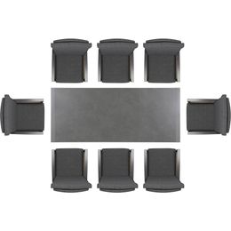 Garten-Essgruppe Konifera, grau, Aluminium, Wicker/Kunststoffgeflecht, Sitzm&ouml;bel-Sets, "Menton", bestehend aus 8 St&uuml;hlen, 8 Sitzauflagen und 1 Tisch