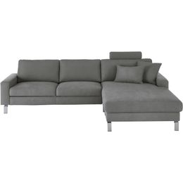 Ecksofa 3C CANDY, B:281cm H:86cm T:194cm, grau, 100% Polyester, Wohnzimmer, Sofas, "Lecce, wahlweise PUR-Schaumstoff oder Tonnentaschenfederkern",