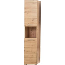 Hochschrank Welltime, B:37cm H:190cm T:31cm, braun, Badezimmer, Schr&auml;nke, "Avena", Badezimmerschrank 2-t&uuml;rig mit offenem Fach - 2 verstellbare B&ouml;den