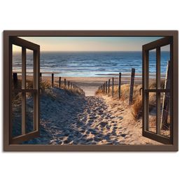 Leinwandbild Artland, B:130cm H:90cm, beige, Leinwand, Wohnzimmer, Bilder, "Fensterblick Weg zum Nordseestrand", als Leinwandbild in verschied. Gr&ouml;&szlig;en