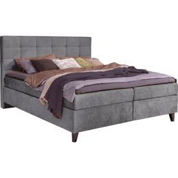 Boxspringbett Alina, B:180cm L:212cm, grau, Samt ENF (95% Polyester, 5% Polyamid), Jugendzimmer, Komplettbetten, "Neomi", inklusive Matratze und