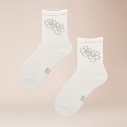 Kunert Damen Socken "Socke Flower Love", Gr. 39sanftes wei&szlig; 1270, Obermaterial: 65% Baumwolle CO. 33% Polyamid PA. 2% Elasthan EL., Socken