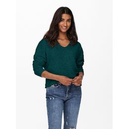 Only Damen V-Ausschnitt-Pullover "ONLRICA LIFE L/S V-NECK PULLO KNT NOOS", gr&uuml;n, Gr. XS, meliert, Strick, Obermaterial: 93% Polyester, 4% Nylon, 3%