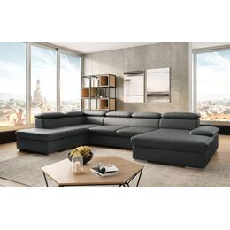 Sit & More Wohnlandschaft SIT & MORE, B:349cm H:73cm T:226cm, grau, NaturLEDER, Sofas, "Valantine U-Form, B: 349 cm", mit Arm- & Kopfteilverstellung, optional