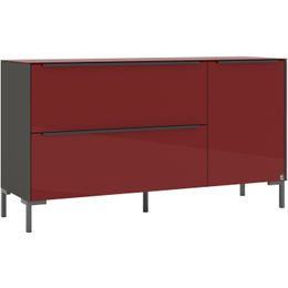 Lowboard, B:137cm H:77cm T:42cm, rot, SET ONE BY Musterring, Glas, Holzwerkstoff, Wohnzimmer, Sideboards, "Reno", Mit Winkelfu&szlig; in diversen Farben,