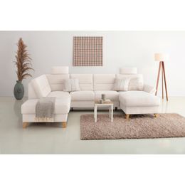 Wohnlandschaft Home Affaire, B:303cm H:90cm T:213cm, beige, 100% Polyester, Sofas, "Westerland U-Form", Federkern, wahlweise Bettfunktion, Stauraum