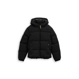 Tom Tailor Jungen Puffer-Jacke mit abnehmbarer Kapuze, schwarz, Uni, Gr. 128
