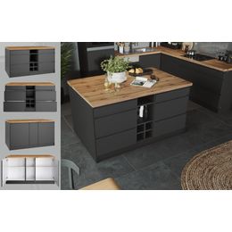 K&uuml;cheninsel KOCHSTATION, B:153cm H:86cm T:100cm, grau, Komplettk&uuml;chen-Sets, "KS-Bruneck, Breite 153 cm", MDF-Fronten, Arbeitsplatte 38mm stark
