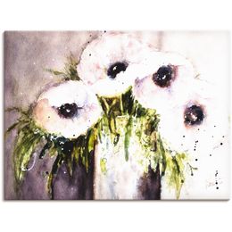 Leinwandbild Artland, B:80cm H:60cm, lila, Leinwand, Wohnzimmer, Bilder, "Lila Mohn in Vase", auf Holzrahmen gespannt