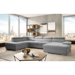 Sit & More Wohnlandschaft SIT & MORE, B:349cm H:73cm T:226cm, grau, 100% Polyester, Sofas, "Valantine U-Form, B: 349 cm", mit Arm- & Kopfteilverstellung,