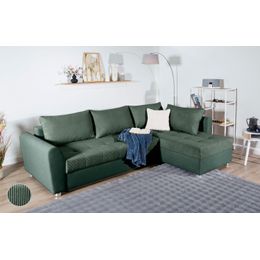 Ecksofa Collection AB, B:250cm H:42cm T:161cm, gr&uuml;n, 100%Polyester, Wohnzimmer, Sofas, "JANA XL-Sofa L-Form", inkl. Bettfunktion, Bettkasten und