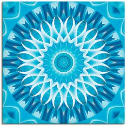 Leinwandbild Artland, B:70cm H:70cm, blau, Leinwand, Wohnzimmer, Bilder, "Mandala blau Bl&uuml;te", auf Holzrahmen gespannt