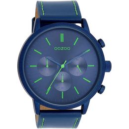 Oozoo Herren Quarzuhr, blau, Armbanduhren, Armbanduhr, Herrenuhr, Lederarmband, Chrono-Look