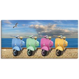 Leinwandbild Artland, B:100cm H:50cm, bunt, Leinwand, Wohnzimmer, Bilder, "Vespa-Roller in bunten Farben", auf Holzrahmen gespannt