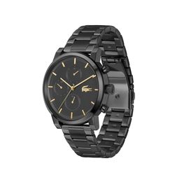 Lacoste Herren Multifunktionsuhr "Replay"schwarz, gelbgoldfarben, Armbanduhren, Quarzuhr, Armbanduhr, Herrenuhr, Edelstahlarmband, analog