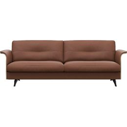 3-Sitzer FLEXLUX, B:224cm H:81cm T:91cm, braun, 100% Echteder, Sofas, "Glow Designsofa, bequem und komfortabel durch hochwertigen Sitzaufbau",
