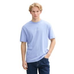Herren T-Shirt, blau, Gr. L, Tom Tailor Denim, unifarben, Jersey, Obermaterial: 100% Baumwolle, Shirts, mit Marken-Frontprint