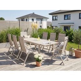 Garten-Essgruppe Konifera, beige, Sitzm&ouml;bel-Sets, "Palermo", klappbar, 7-fach verstellbare R&uuml;ckenlehne, Tischplatte aus Alulatten