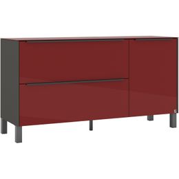 Lowboard, B:137cm H:75cm T:42cm, rot, SET ONE BY Musterring, Glas, Holzwerkstoff, Wohnzimmer, Sideboards, "Reno", Mit Vierkantfu&szlig; in diversen Farben,