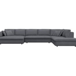 Wohnlandschaft FLEXLUX, B:400cm H:84cm T:272cm, blau, 62% Polyester/14% Cotton/7% Linen, Sofas, "Lovane, U-Form, bequem und komfortabel", Weich &