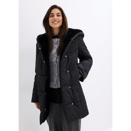 bonprix Steppjacke mit Fellimitatbesatz, schwarz, Gr.50, zeitlose Steppjacke mit Pelz-Detail