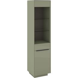 Standvitrine, B:48cm H:193cm T:42cmolivgr&uuml;n matt lack, glas olivgr&uuml;n glanz, SET ONE BY Musterring, Glas, Holzwerkstoff, Schr&auml;nke, "Reno", Mit Sockel