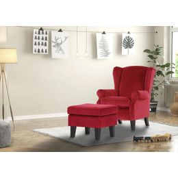 Hocker GUTMANN FACTORY, B:55cm H:44cm, rot, 100% Polyester, Wohnzimmer, Hocker