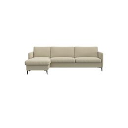 Ecksofa FLEXLUX, B:247cm H:85cm T:92cm, beige, 100% Polyester, Wohnzimmer, Sofas, "Fiore, L-Form", schmale Armlehnen, Kaltschaum, F&uuml;&szlig;e Alu+schwarz