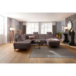 Wohnlandschaft Home Affaire, B:303cm H:90cm T:213cm, braun, 98% Polyester 2% Polyamid, Sofas, "Westerland U-Form", Federkern, wahlweise Bettfunktion,